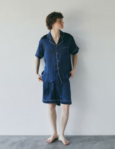 メンズシルクパジャマ半袖&ロングパンツ/セット【メンズ/BOX付 メンズシルクパジャマ半袖&ロングパンツ/セット【メンズ/BOX付